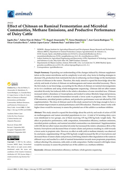 Pdf Effect Of Chitosan On Ruminal Fermentation And Microbial Communities Methane Emissions