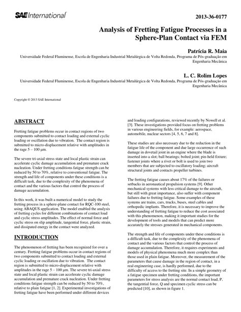Pdf Analysis Of Fretting Fatigue Processes In A Sphere Plan Contact Via Fem