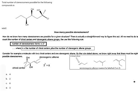 Answered Total Number Of Stereoisomers Possible… Bartleby