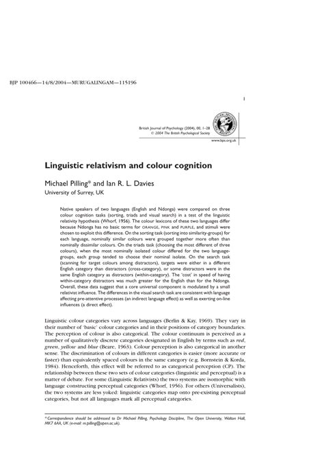 Pdf Linguistic Relativism And Colour Cognition
