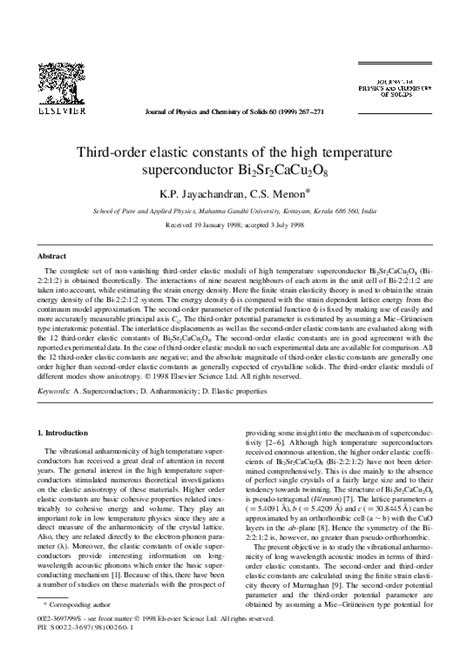 Pdf Third Order Elastic Constants Of The High Temperature Superconductor Bi2sr2cacu2o8