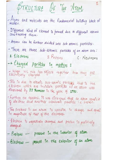 SOLUTION CLASS Science Ch Structure Of The Atom Notes Studypool
