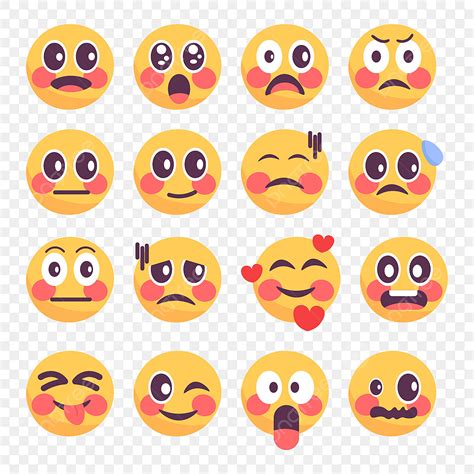 소셜 미디어 이모티콘 16 가지 표현 이모티콘 일러스트 이모티콘 기호 얼굴 Png 일러스트 및 벡터 에 대한 무료
