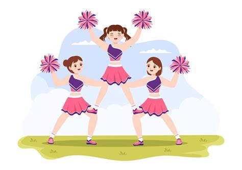 Cheerleader Girl With Pompoms Of Dancing And Jumping To Support Team