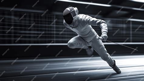 Fencer Lunging Forward With Precision And Skill Premium Ai Generated