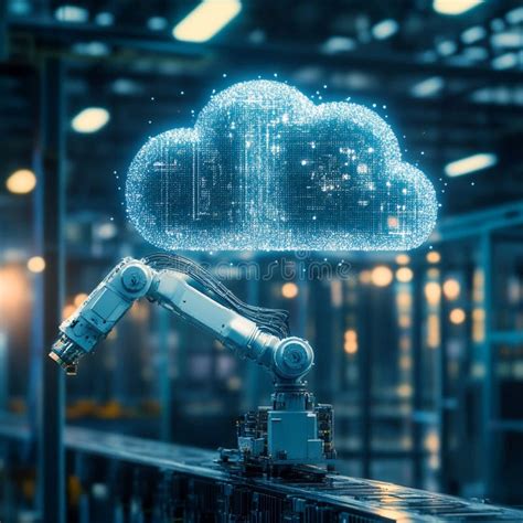 Futuristic Robotic Arm And Digital Cloud Computing Network System Data Blue Smart Future Modern