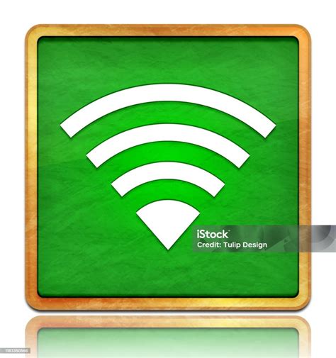 와이파이 아이콘 분필 보드 녹색 사각형 버튼 슬레이트 질감 나무 프레임 개념 그림자 반사와 흰색 배경에 고립 0명에 대한 스톡 벡터 아트 및 기타 이미지 Istock