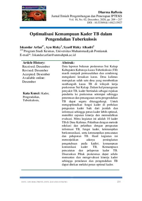 Pdf Optimalisasi Kemampuan Kader Tb Dalam Pengendalian Tuberkulosis Ayu Rizky