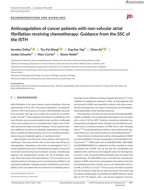 Pdf Anticoagulation Of Cancer Patients With Non Valvular Atrial Fibrillation Receiving