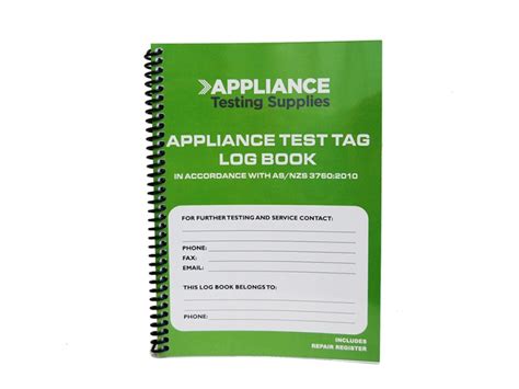 Test And Tag Log Book Appliance Testing Supplies