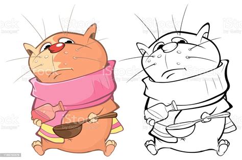 당신이 디자인 및 컴퓨터 게임을위한 귀여운 만화 캐릭터 고양이의 벡터 일러스트 레이션 색칠하기 책 윤곽선 세트 건강관리와 의술에 대한 스톡 벡터 아트 및 기타 이미지