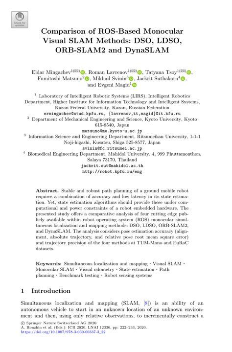 Pdf Comparison Of Ros Based Monocular Visual Slam Methods Dso Ldso