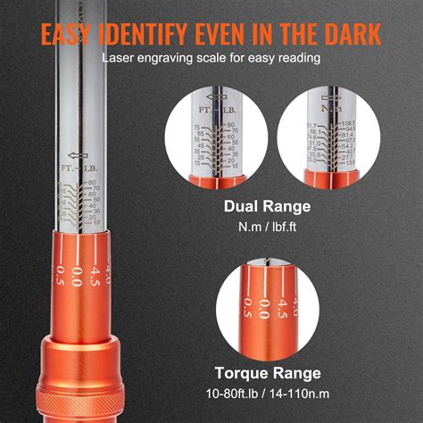 Vevor Vevor Torque Wrench 38 Inch Drive Click Torque Wrench 10 80ft