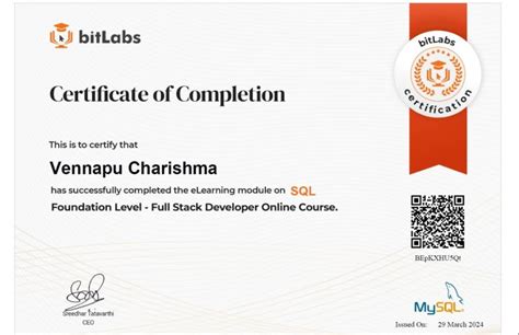 Vennapu Charishma On Linkedin Coursecompletion Sql Bitlabs