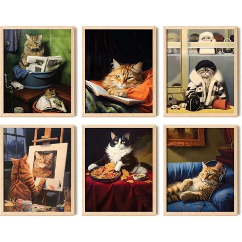 Funny Cat Poster Wall Art Cute Kitty Prints For Cat Lovers Set Of 6