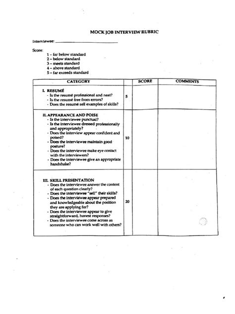 Mock Interview Rubrics Pdf