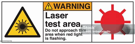 Ansi Z535 안전 표지 표시 라벨 기호 기호 픽토그램 표준 경고 레이저 테스트 영역 빨간불이 깜박일 때 이 영역에 접근하지 마십시오 텍스트가 있는 두 기호 풍경 흰색