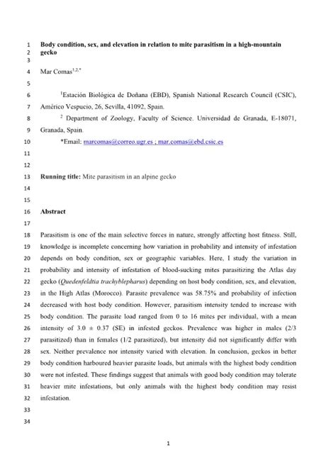 Body Condition Sex And Elevation In Relation To Mite Parasitism In A High Docslib