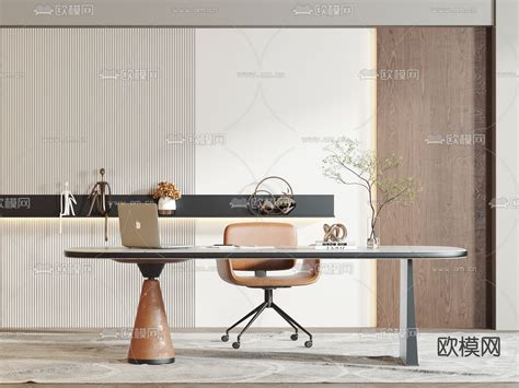 现代椭圆形大理石书桌3d模型下载 Id12047545 3dmax免费模型 欧模网