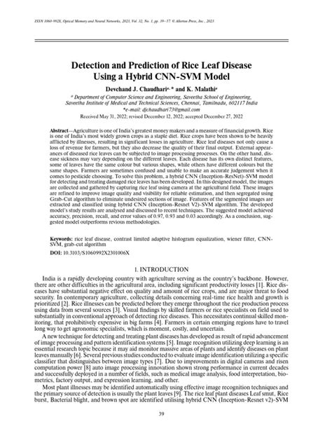Detection And Prediction Of Rice Leaf Disease Using A Hybrid Cnn Svm Model Pdf Receiver