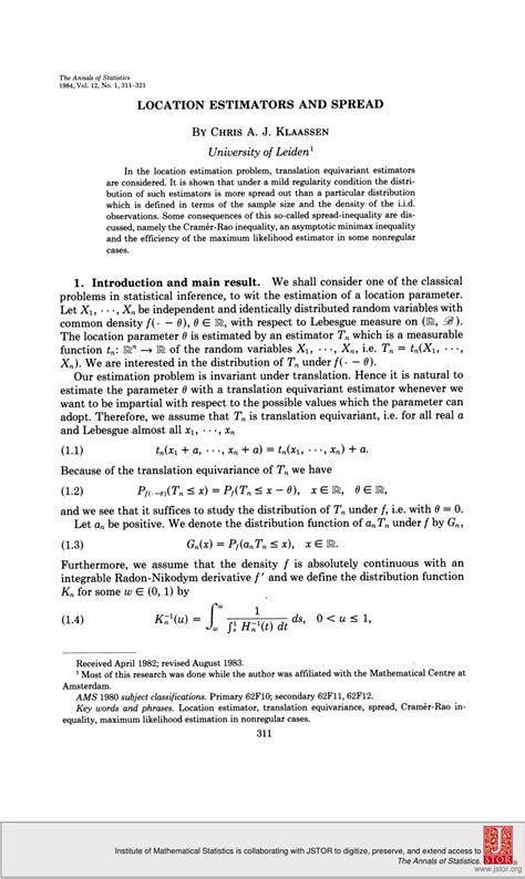 Pdf Location Estimators And Spread