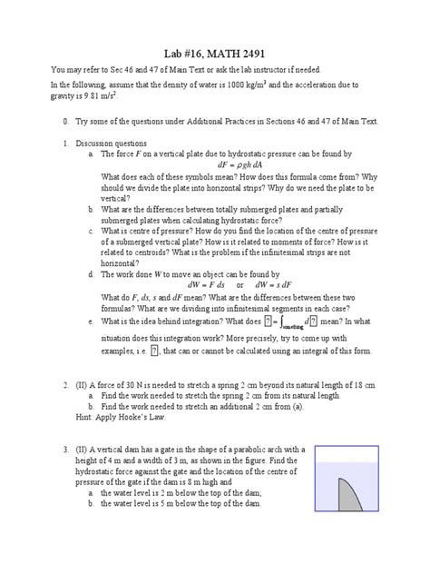 Lab 16 Hydrostatic Forces And Work Pdf Quantity Physical Sciences