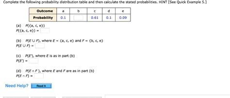 SOLVED Complete The Following Probability Distribution Table And Then Calculate The Stated