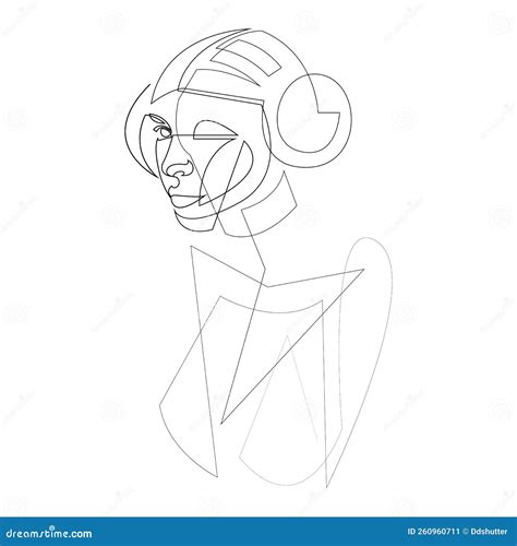 One Line Female Robot Design Hand Drawn Minimalist Style Vector