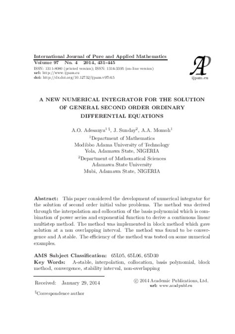 Pdf A New Numerical Integrator For The Solution Of General Second Order Odes