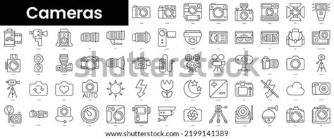 Set Outline Cameras Icons Minimalist Thin Stock Vector Royalty Free Shutterstock