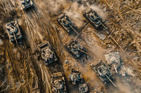 Tanks In Formation On Rugged Terrain Neural Network Ai Generated Stock