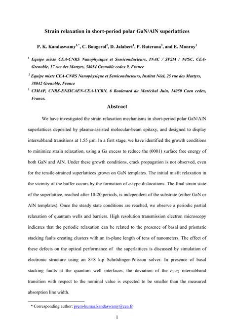 Pdf Strain Relaxation In Short Period Polar Ganain Superlattices