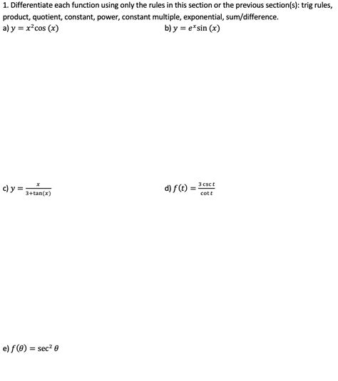 Solved 1 Differentiate Each Function Using Only The Rules