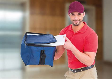 Pizza Delivery Guy With Semiflat Color Vector Figures Vector Postal