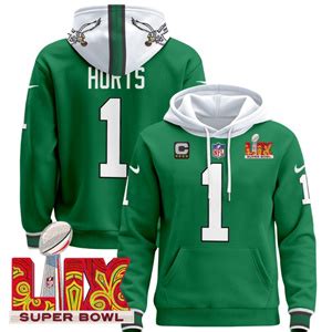 Philadelphia Eagles Super Bowl Lix Patch Pullover Hoodie Kelly Green Jalen Hurts 1 On Salefor