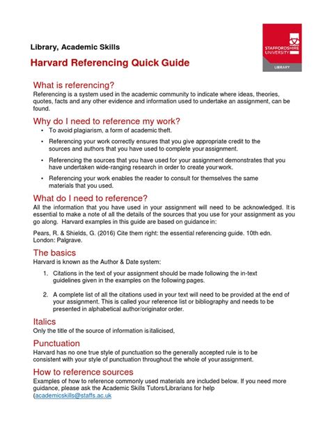 Harvard Referencing Quick Guide Pdf Citation Written Communication