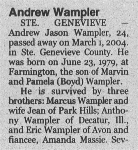 Andrew Jackson Aj” Wampler 1979 2004 Find A Grave Memorial