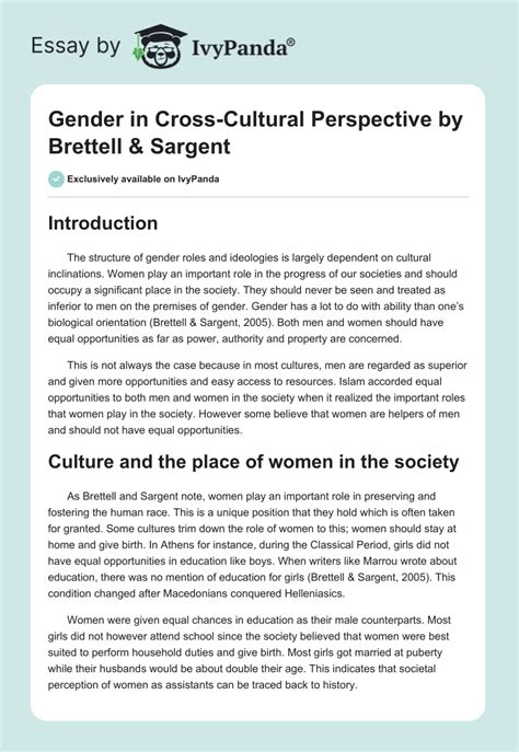 Gender In Cross Cultural Perspective By Brettell 1392 Words Essay