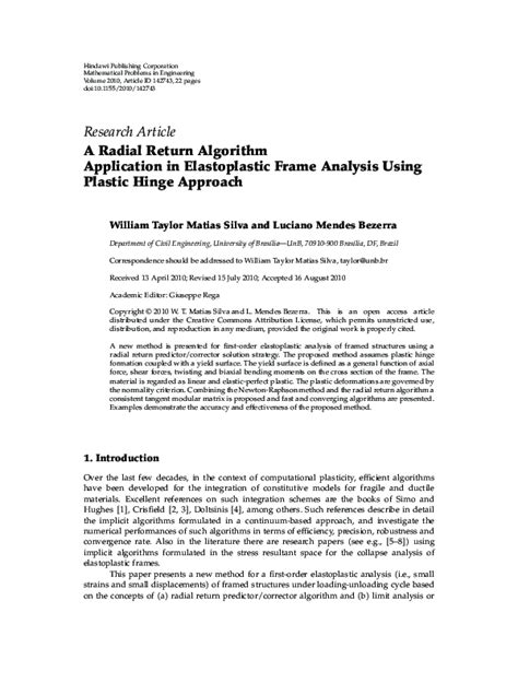 Pdf A Radial Return Algorithm Application In Elastoplastic Frame