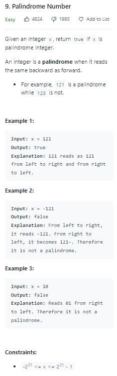 Leetcode 9 Palindrome Number