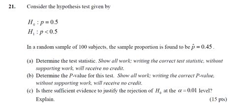 Solved Consider The Hypothesis Test Given By H P Chegg