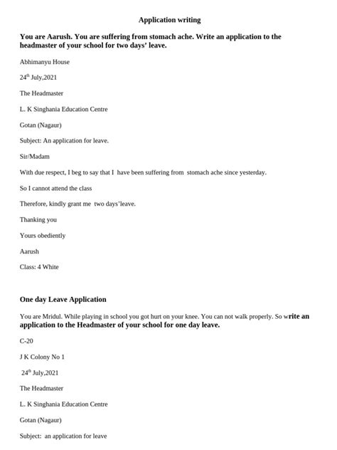 Application Writing Class 4 Pdf