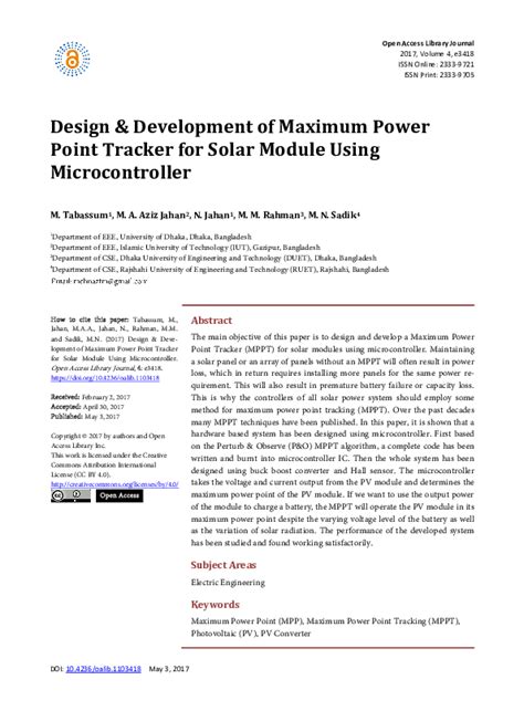 Pdf Design And Development Of Maximum Power Point Tracker For Solar Module Using Microcontroller