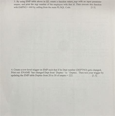 Solved Table Dept Q1 Write A Sql Query For The Emp And Dept