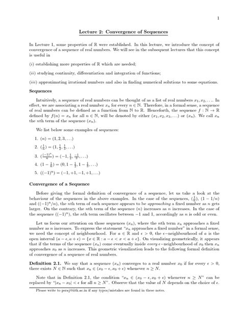 2 Convergence Of Sequences Mth111m Pdf Limit Mathematics Real Number