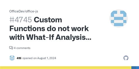 Custom Functions Do Not Work With What If Analysis Goal Seek · Issue 4745 · Officedevoffice