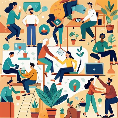 Premium Vector Collaborative Teamwork Modern Office Workers Engaged