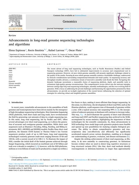 Pdf Advancements In Long Read Genome Sequencing Technologies And Algorithms