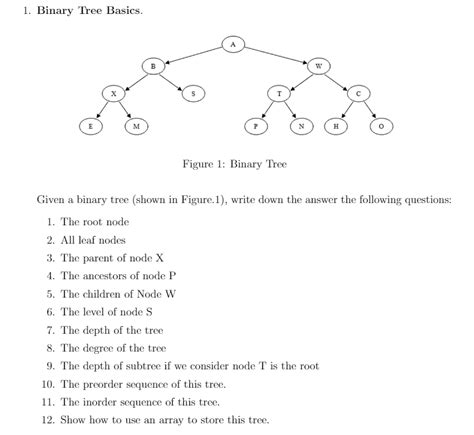 Solved 1 Binary Tree Basics B W T E M P N H Figure 1