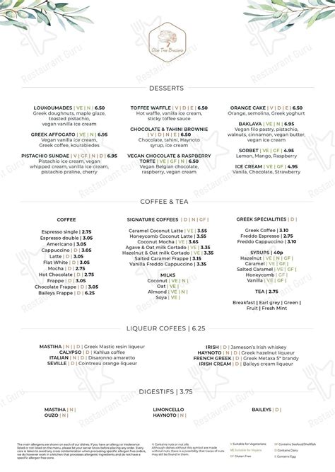 Menu At Olive Tree Brasserie Chester Restaurant Chester
